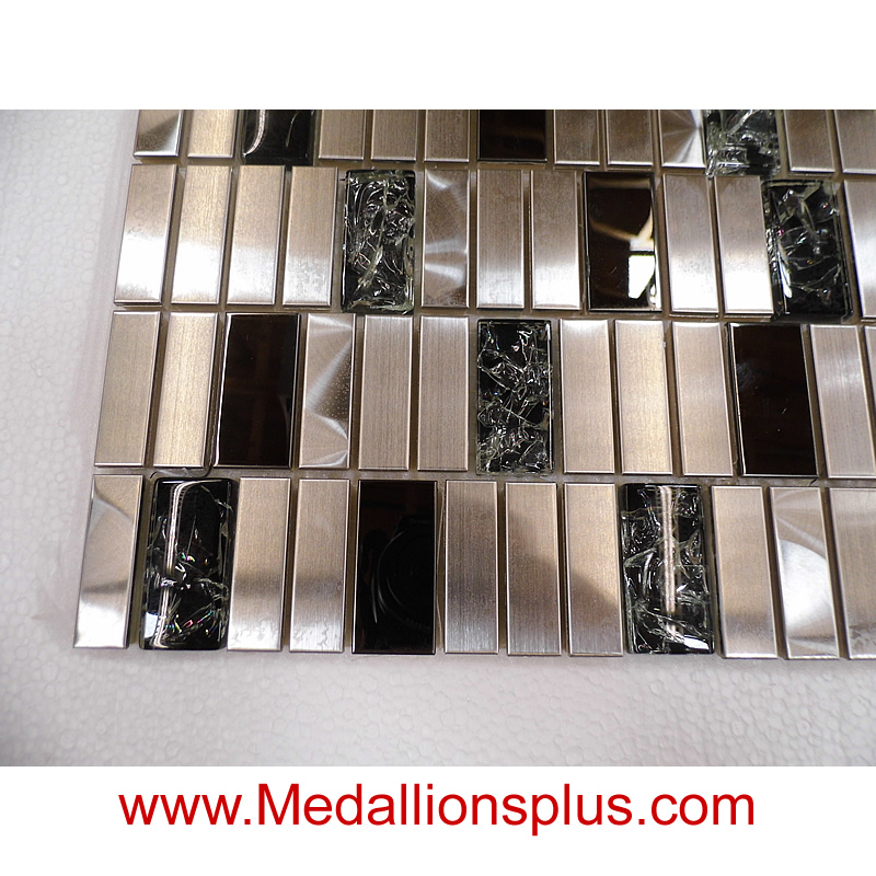 Stainless Steel and Crackel Glass Backsplash Mosaic - MedallionsPlus ...